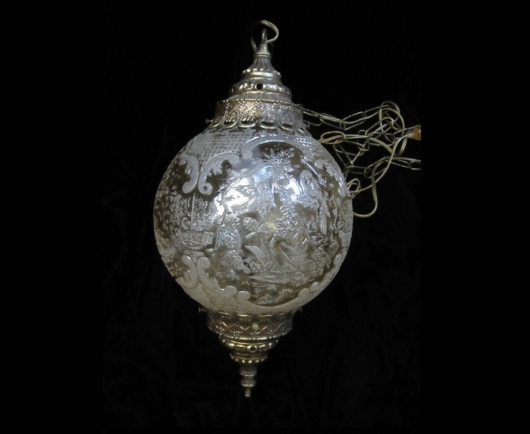 ON HOLD * Nemo Swag Light With Chain, Peach Amber Luster • Vintage 1974 ...