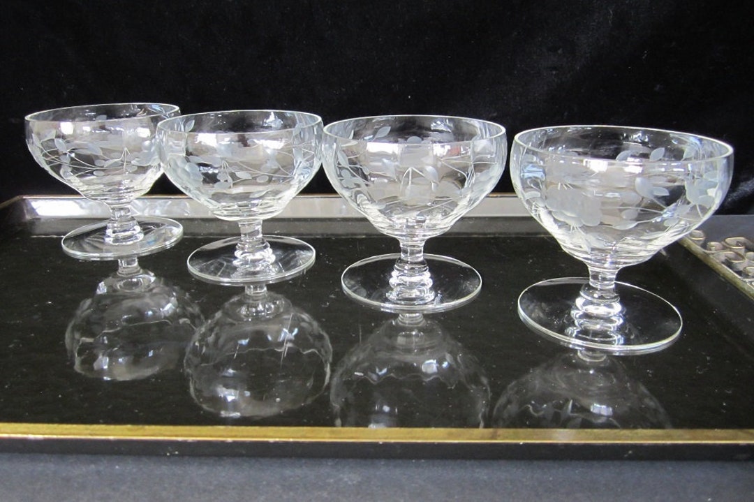 4-pc Cut Crystal Low Sherbet Dessert Dish Set Vintage Elegant Floral ...