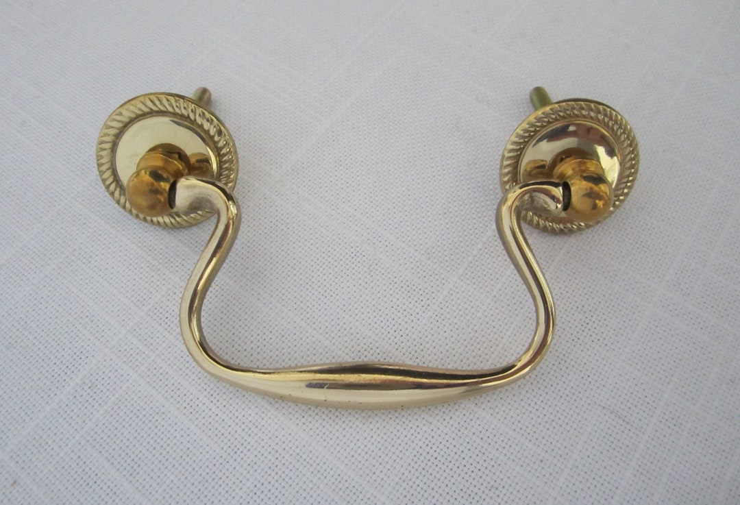 2-pc Solid Brass Cabinet Handle Swinging Drop Bail Pull 4 1/8 3 Bore ...