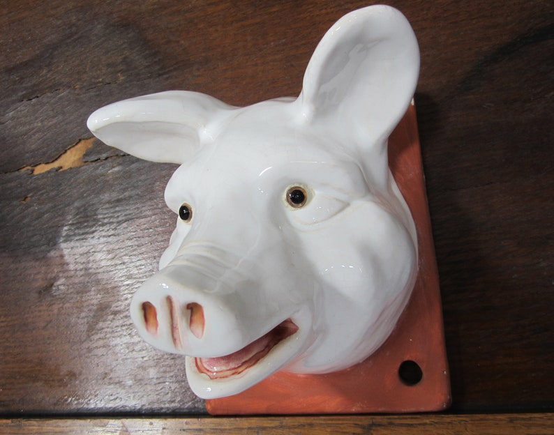 French Style Pig's Head Wall Plaque White Faience Tin - Etsy