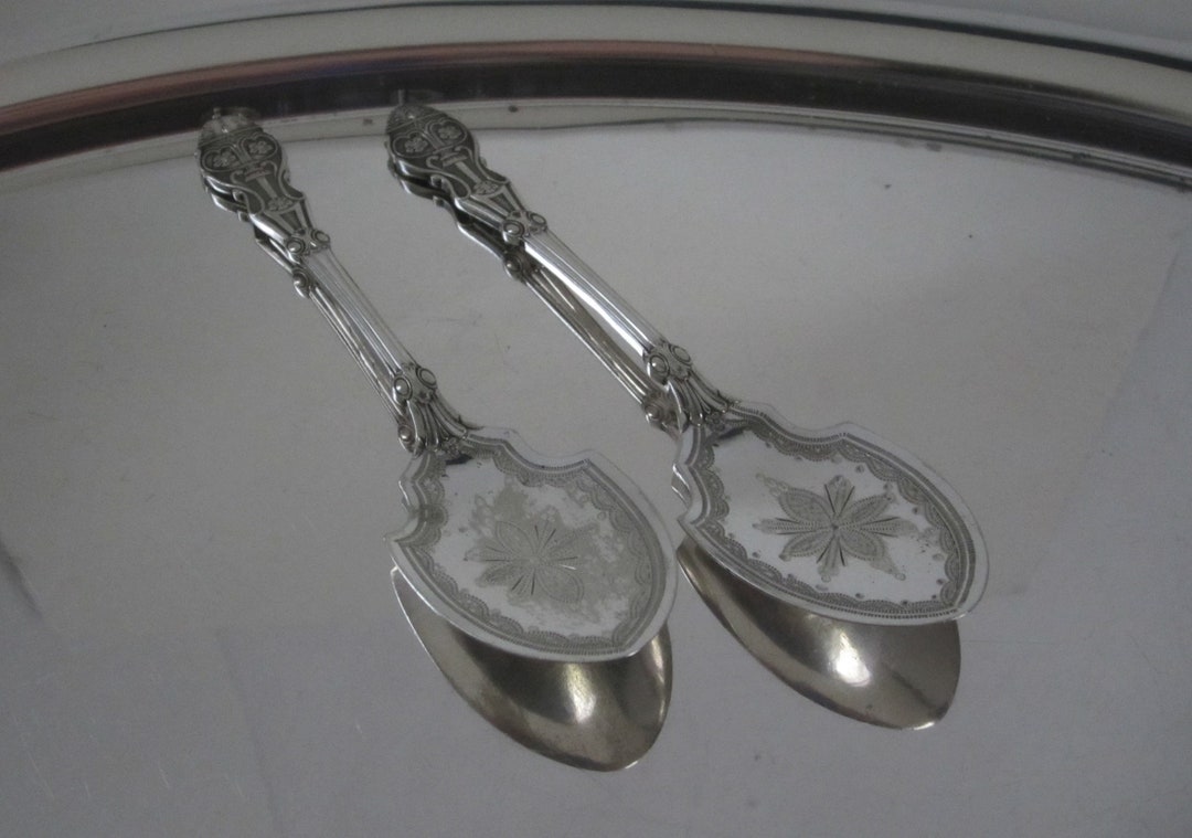 2-pc 19th Century Flat Silverplate Preserve Jam Spoon • Antique Ornate ...