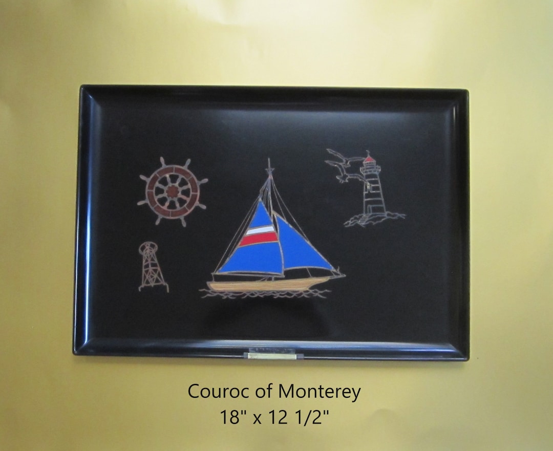 18x12 Couroc Tray Collectible Salesman Sample - Sailboat Nautical ...