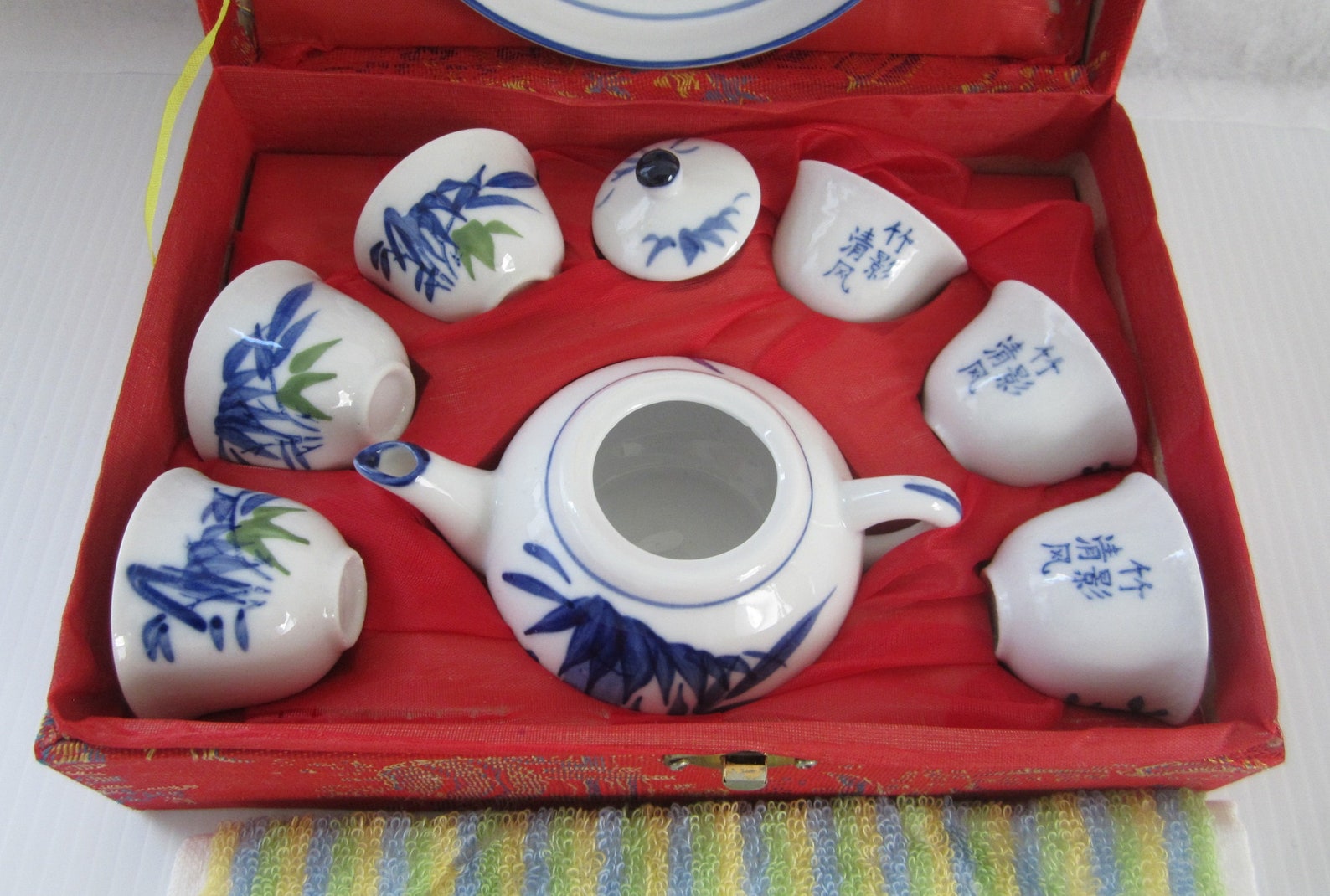 10-pc Miniature Chinese Tea Set in Red Brocade Box Vintage | Etsy