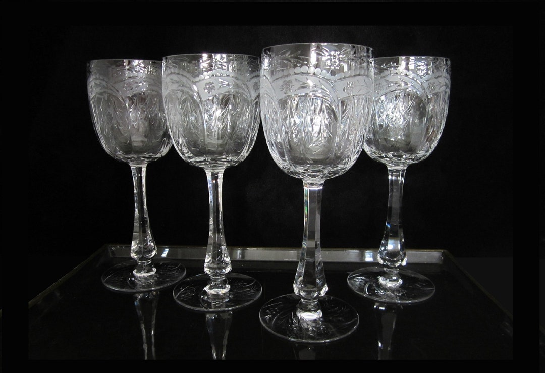 1-4 Pc Seneca 9936-6 Water Goblet • Cut Polished Crystal Floral, Gray ...