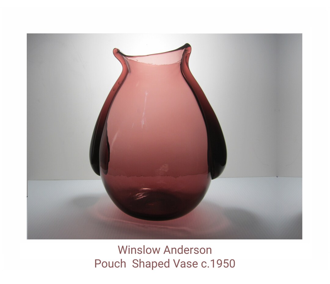 11.5" Blenko Pouch Vase #535 Amethyst With Applied Fins by Winslow ...