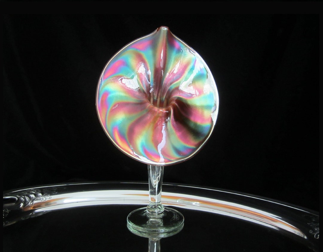 11 1/4" Jack-in-the-pulpit Flower Vase R Strini Iridescent Art Glass ...