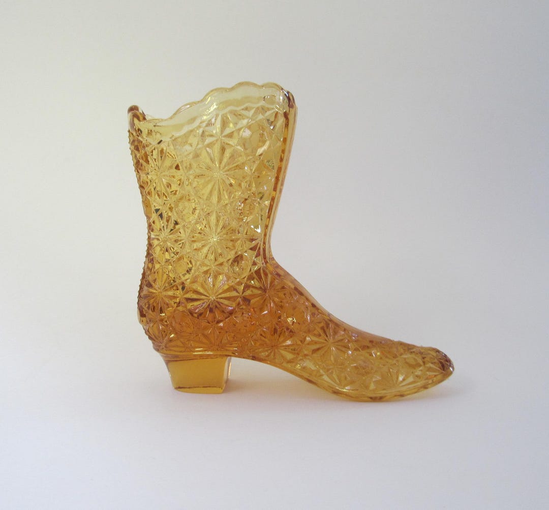 Vintage Fenton Amber Glass Boot: Daisy & Button Pattern, 1967 Novelty ...
