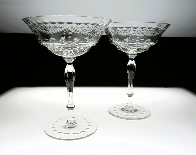 Vintage Morgantown Champagne Glasses: Floral Cut Optic Bowl, Zipper ...