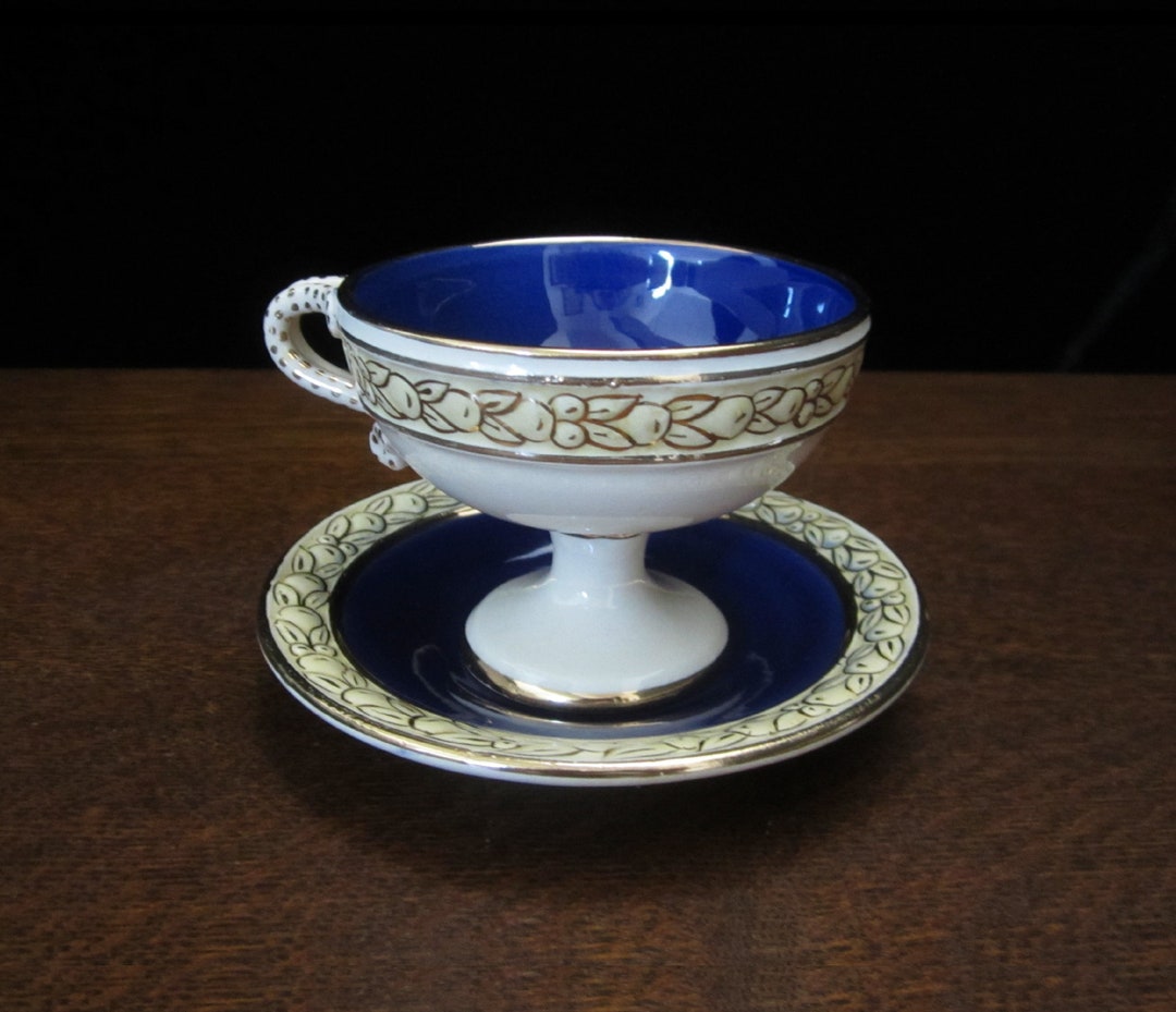 Vintage Castelli Saca Faience Majolica Cup and Saucer, Snake Handle ...