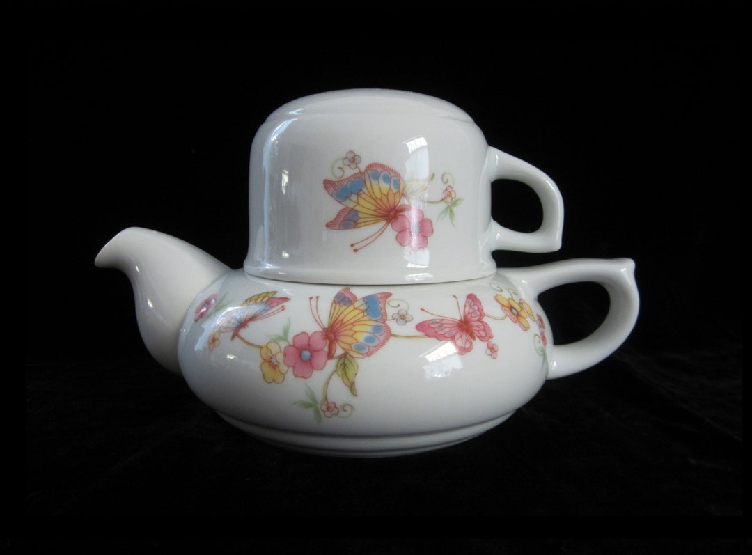 3-pc Toscany Butterfly Personal Teapot-for-one • Vintage Soft Pastel ...