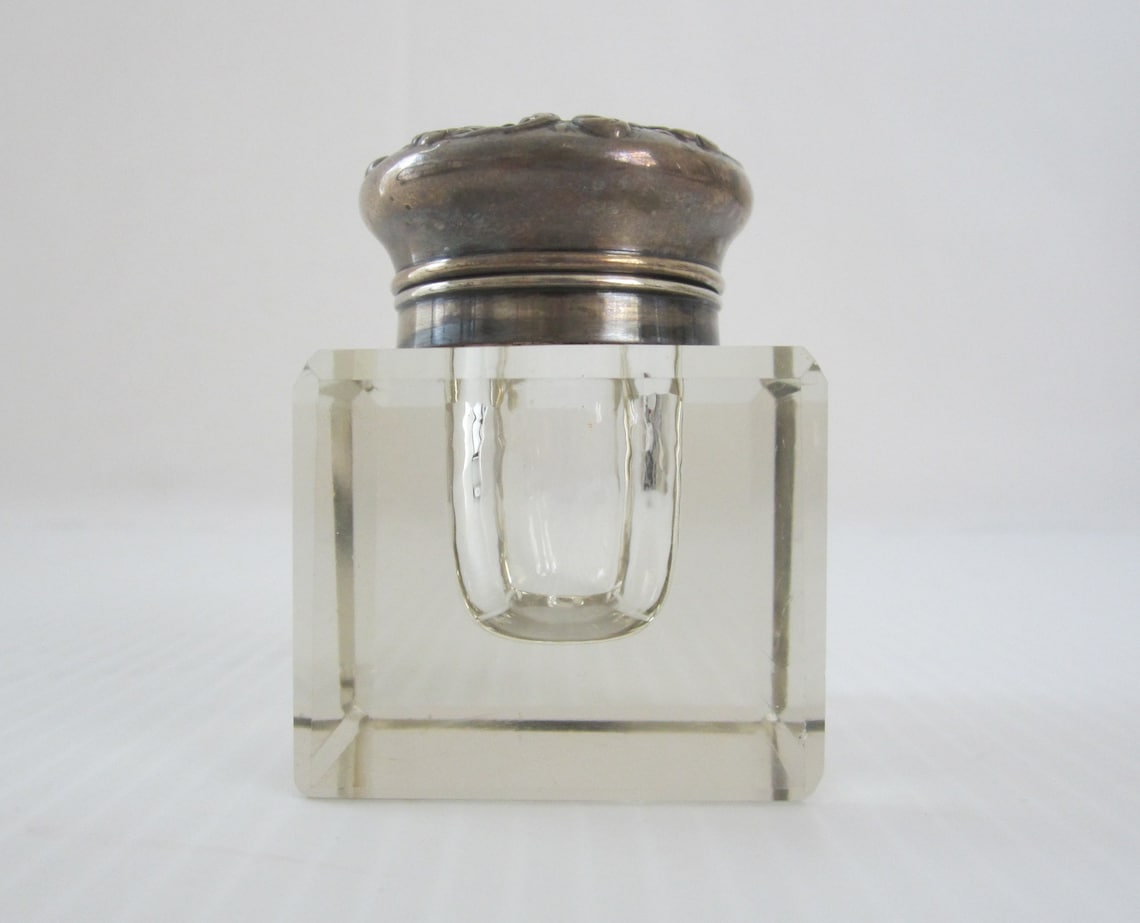 Antique Square Glass Inkwell With Sterling Silver Cap - Etsy