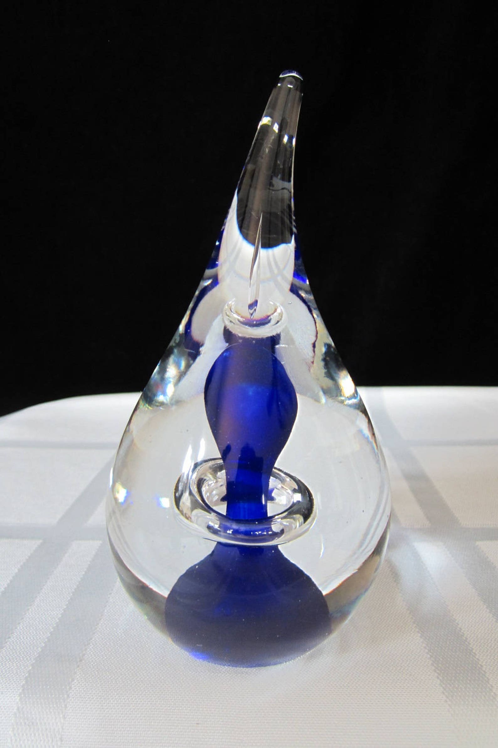 Vintage Adam Jablonski Teardrop Paperweight: Signed Cobalt Blue Crystal ...