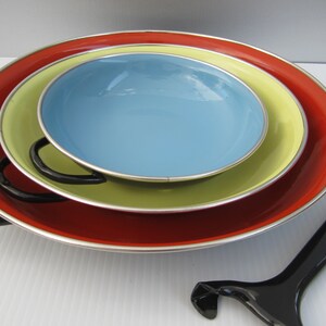 4-pc Enamelware Pan & Detachable Handle Set by Emo-frite • Vintage Mid ...