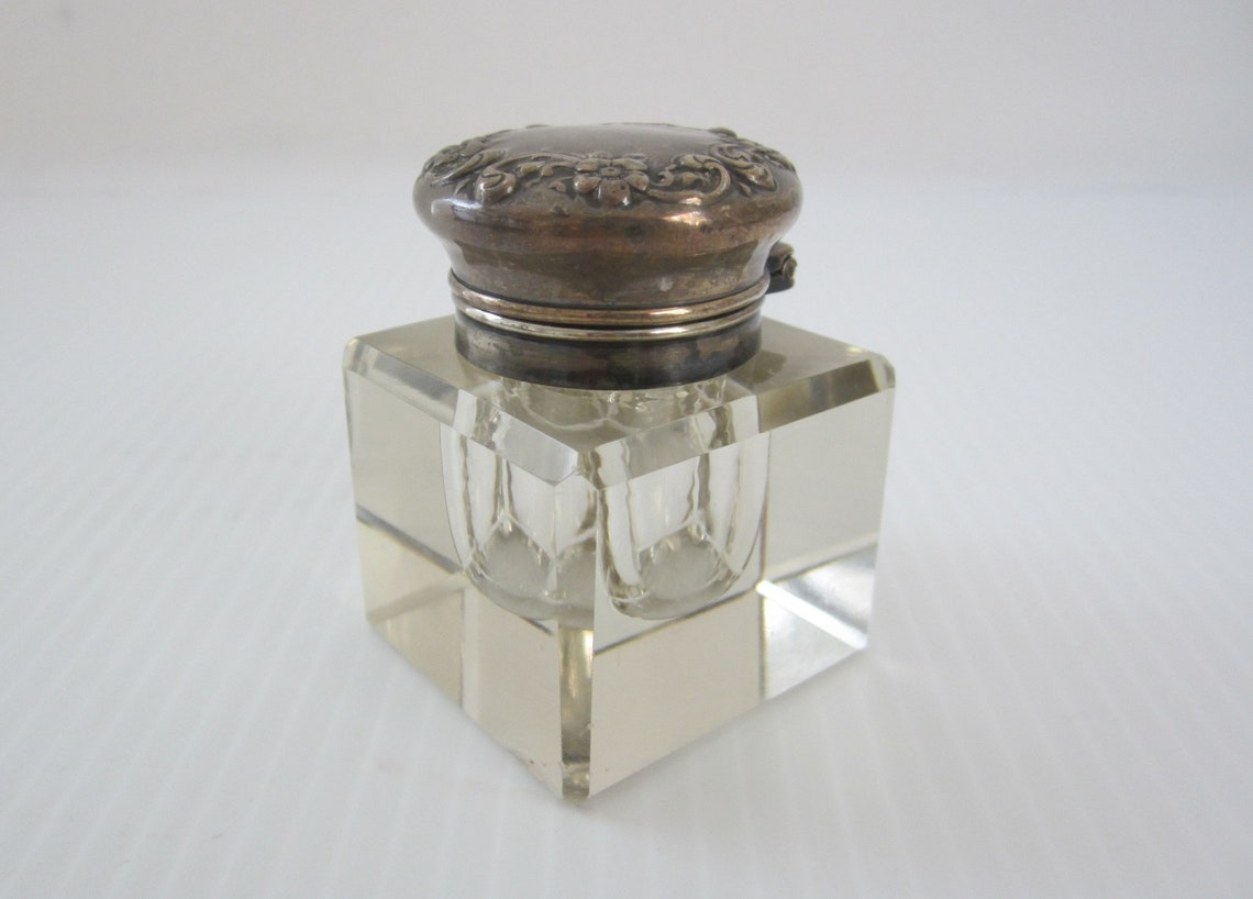 Antique Square Glass Inkwell With Sterling Silver Cap - Etsy
