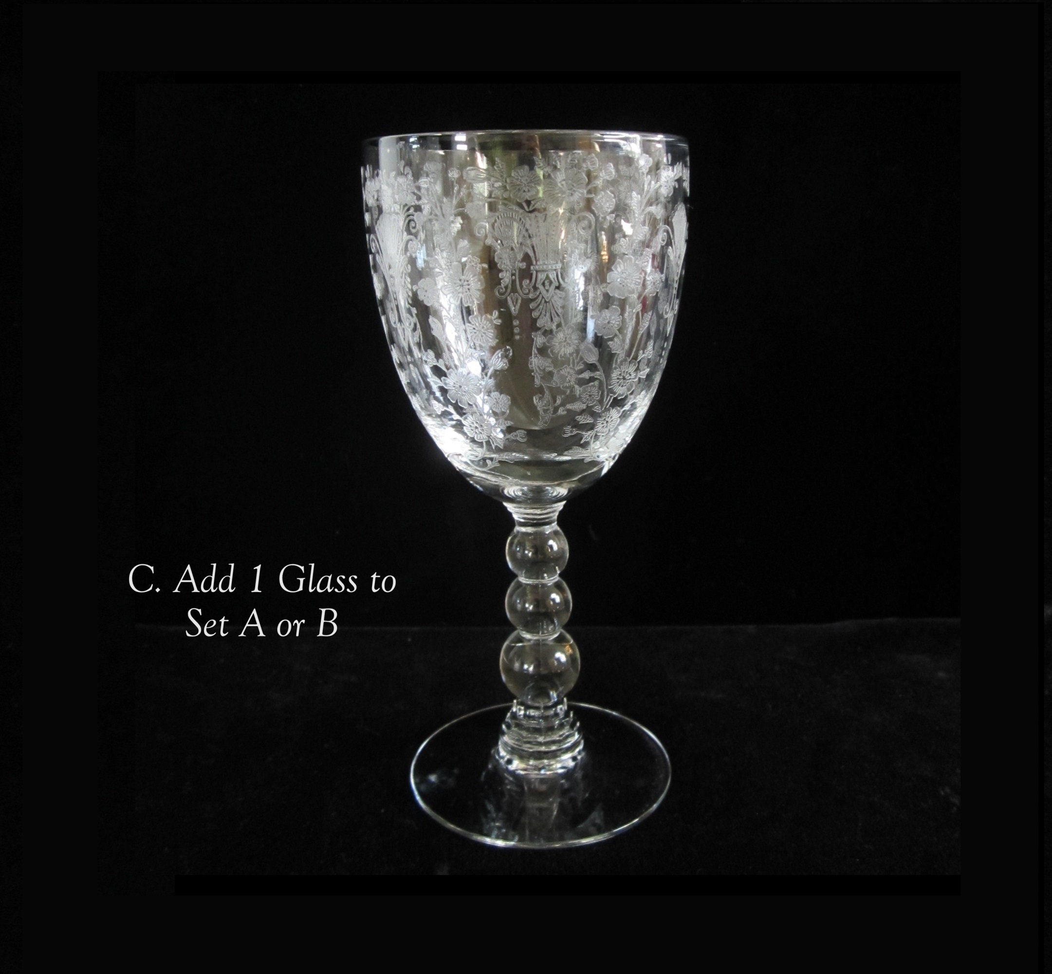 Vintage Duncan & Miller Water Goblet: First Love Floral Etch, 1935 ...