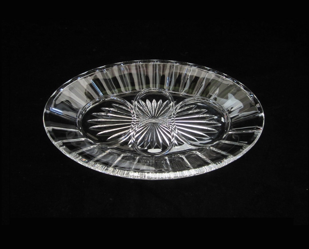 10" Antique Heisey Narrow Flute Condiment Tray Oval Blown Crystal ...