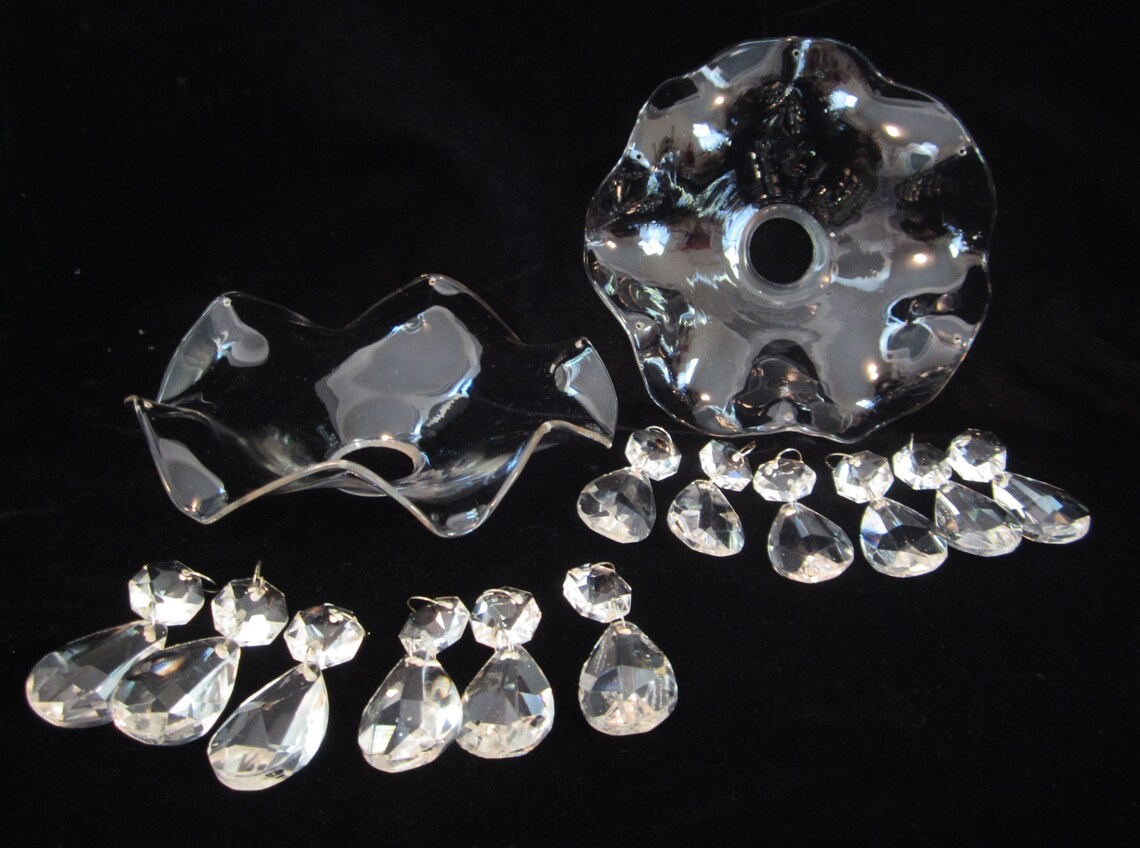 Pair 6 1/2 Glass Bobeche With Crystal Prisms Antique - Etsy