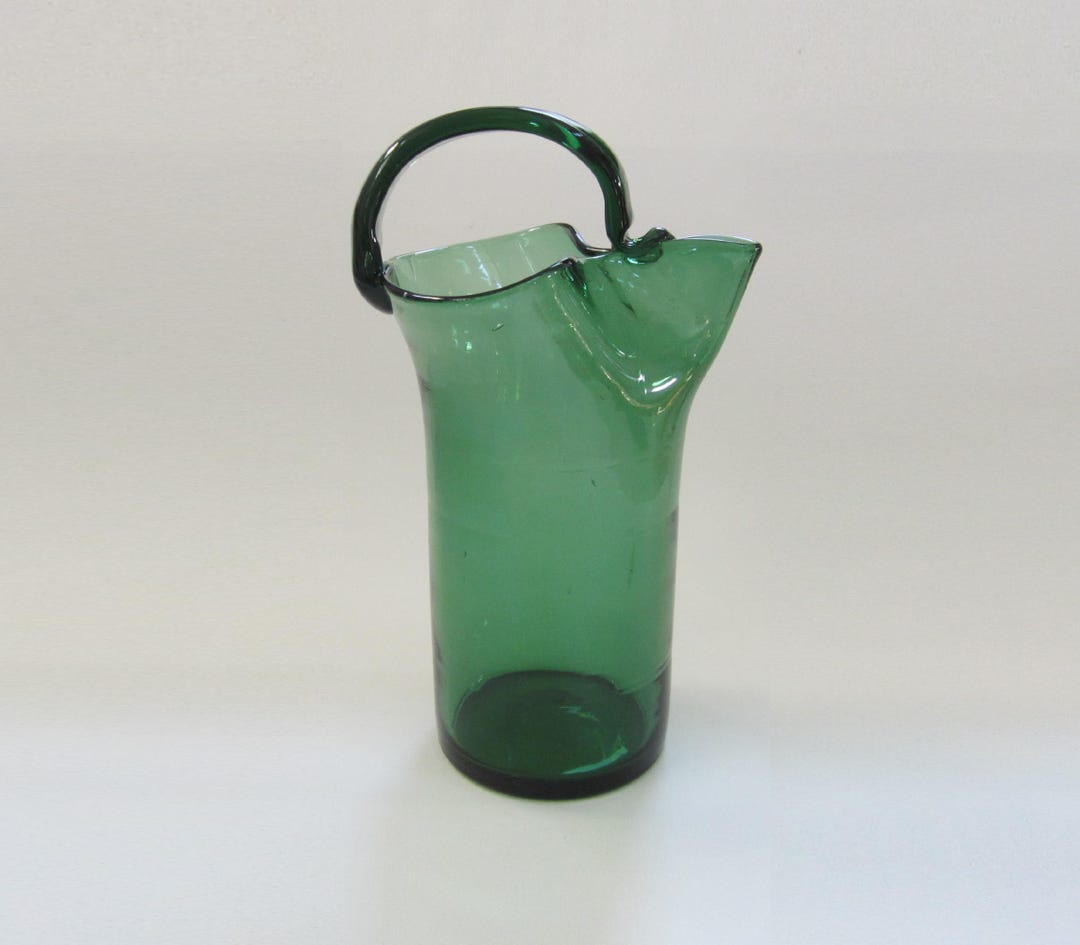 12" Empoli Verde Drink Pitcher Large Handled Green Blown Glass ...