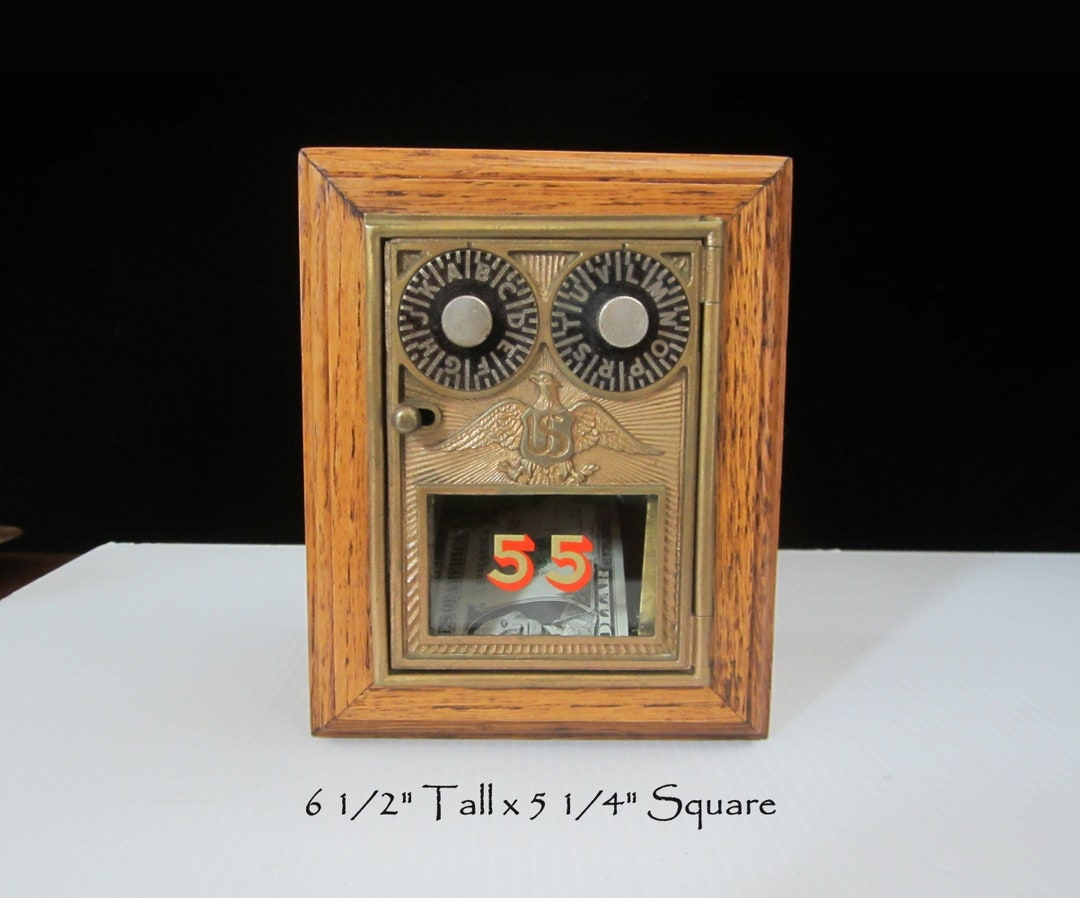 Antique USPS PO Box Door Bank Wooden Oak Cabinet • No. 55 Corbin Eagle ...