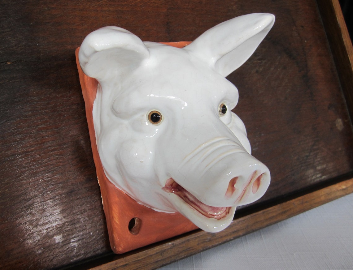 French Style Pig's Head Wall Plaque White Faience Tin | Etsy