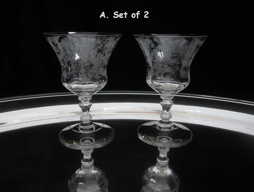 Vintage Cambridge Rose Point Crystal Goblets: Etched Floral Stemware ...