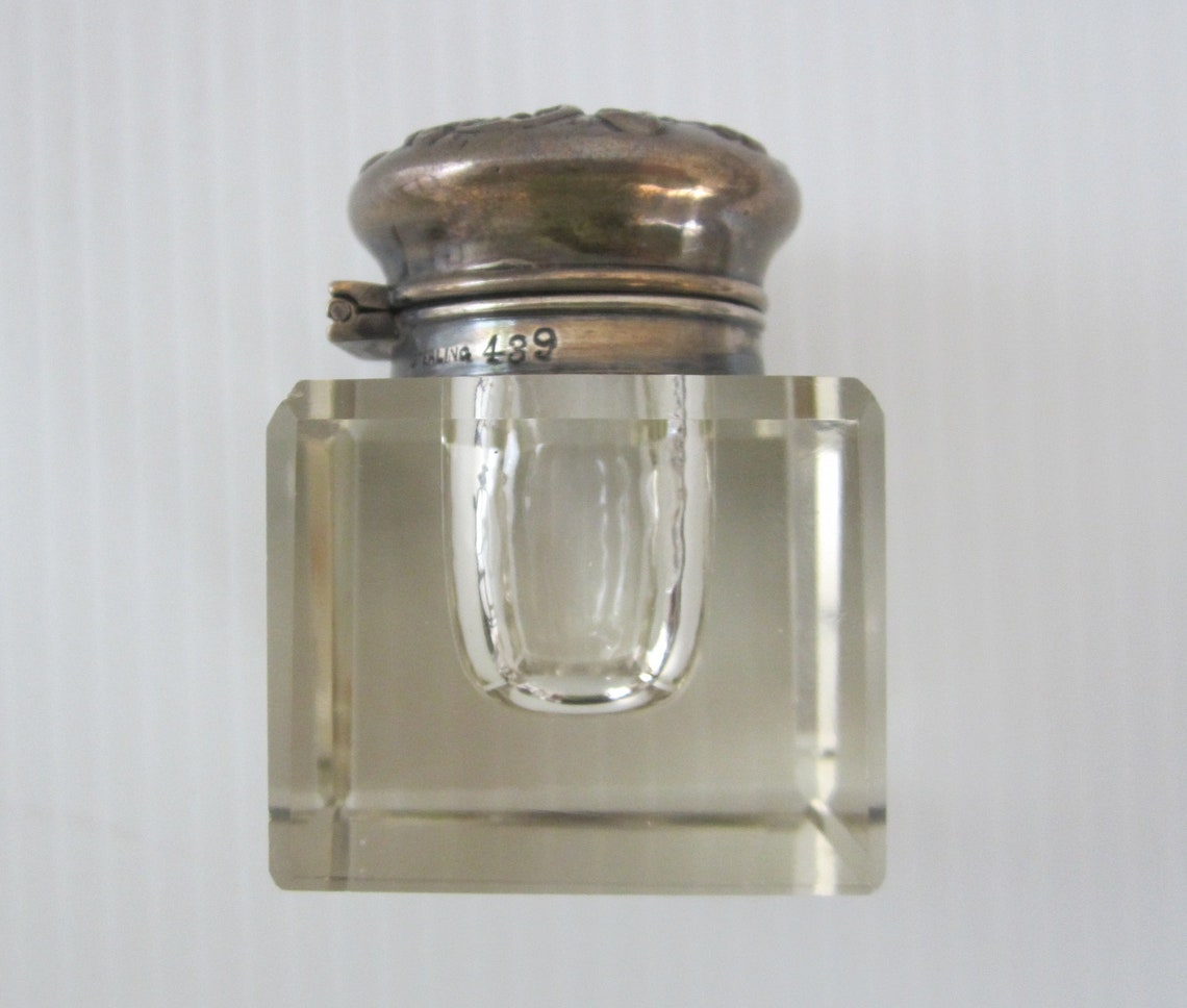 Antique Square Glass Inkwell With Sterling Silver Cap - Etsy