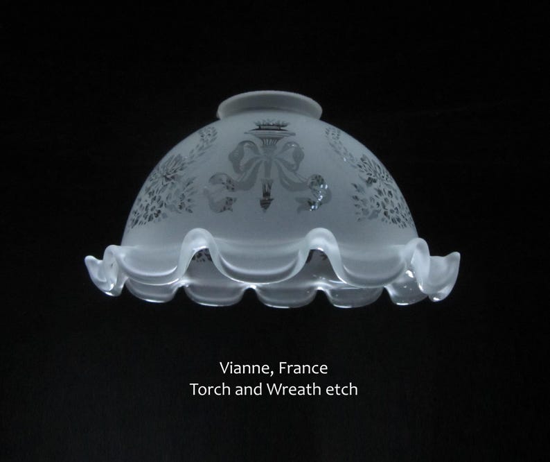 Vintage Vianne Light Shade: Frosted Etched Glass Bell, Torch & Wreath ...