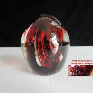 3" Buzz Williams Blown Glass Paperweight Egg• Vintage 1995 Artist ...