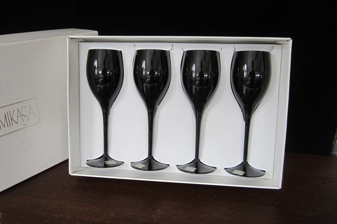 Mikasa Elite Black Crystal Goblets (boxed Set of 4) • 1980s Wine or ...