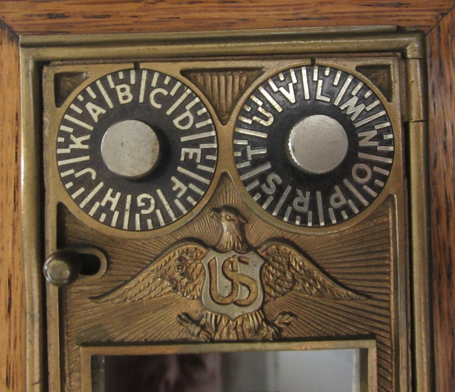 Antique USPS PO Box Door Bank Wooden Oak Cabinet No. 55 Corbin Eagle ...