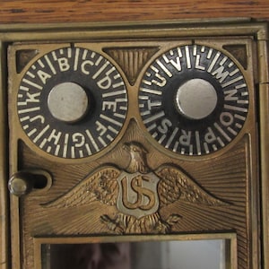 Antique USPS PO Box Door Bank Wooden Oak Cabinet No. 55 Corbin Eagle ...