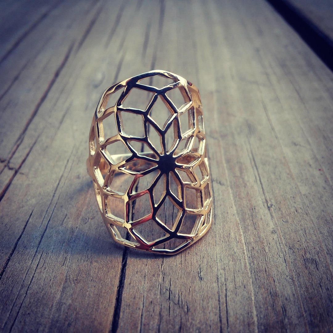 Flower of Life Ring - Solid Gold 10k - Sacred Geometry - Star of Life ...
