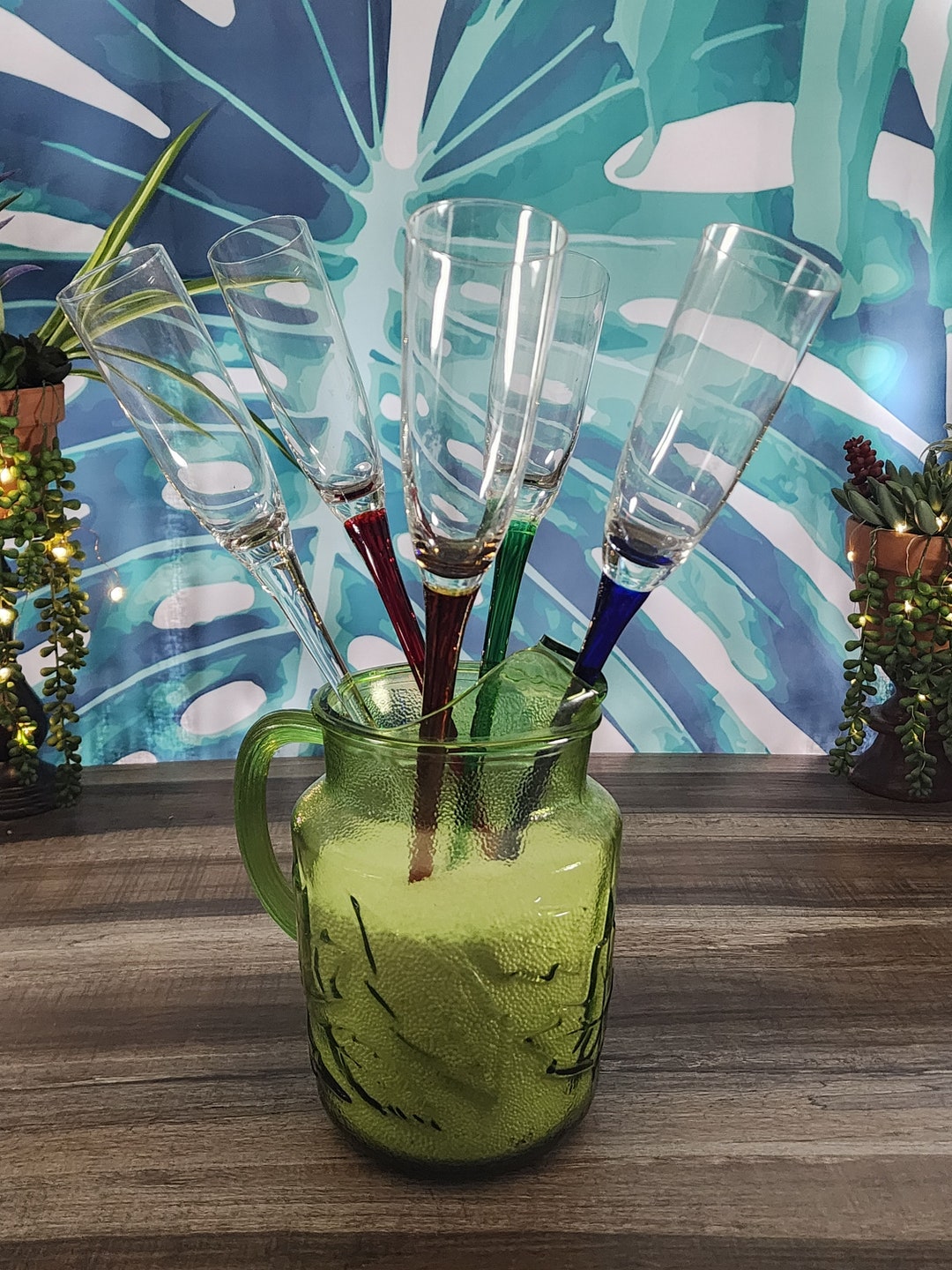 Artland Hand Blown Glass Champagne Flutes, Colorful Sand Flutes, Beach ...