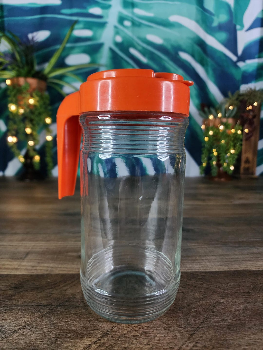 Anchor Hocking Tang Pitcher, Clear Glass Pour Pitcher, Orange Lid ...