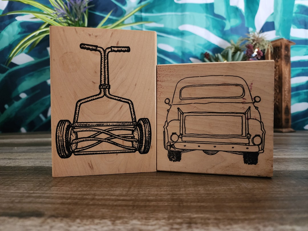 Museum of Modern Rubber Wood Block Stamp, Old Time Push Lawn Mower ...