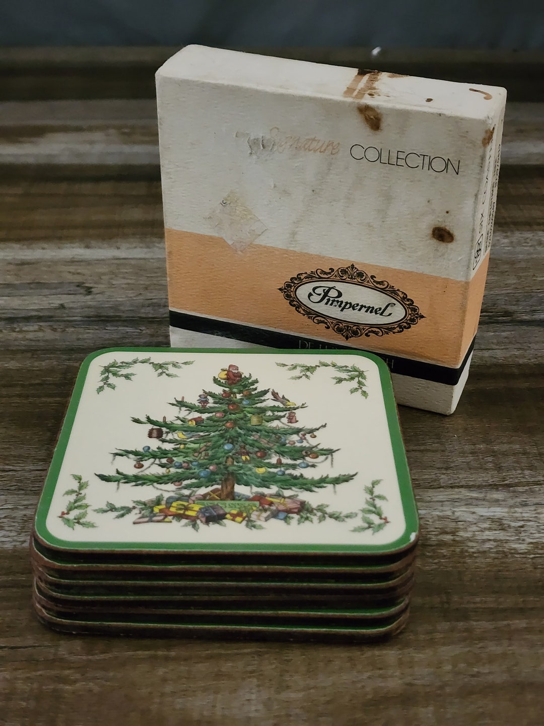 Christmas Coasters, Spode Style Christmas Tree Coasters, Christmas Cork ...