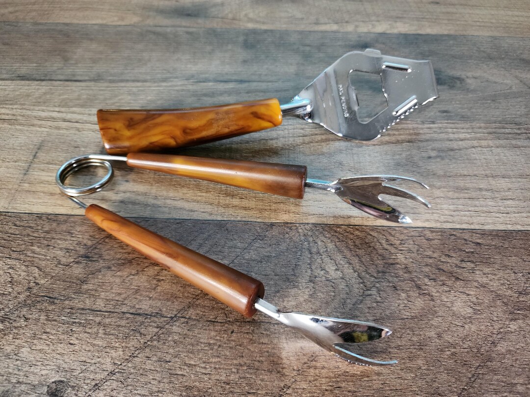 Vintage Bakelite Bar Set, Bakelite Ice Tongs and Bottle Opener ...
