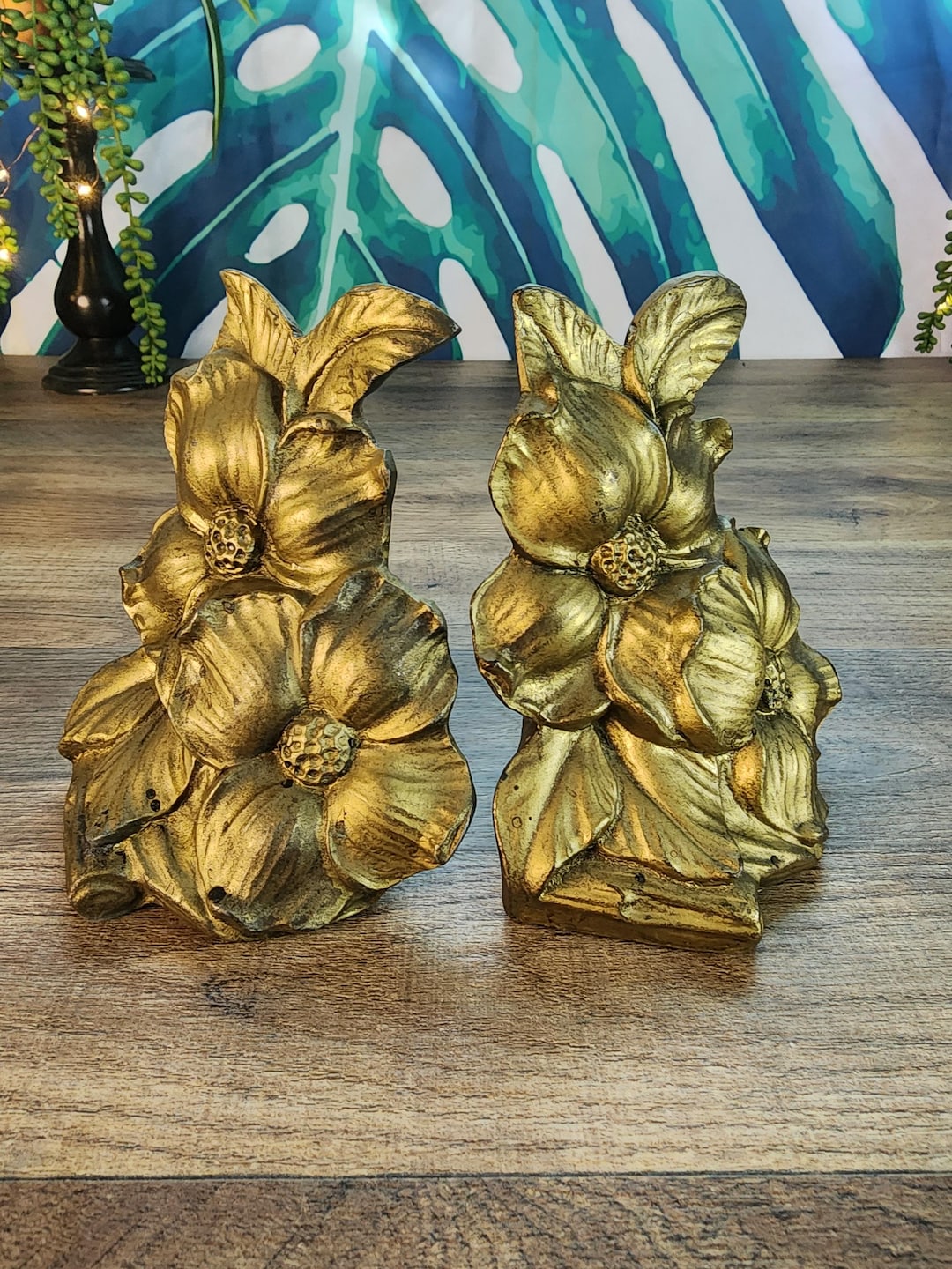 Bronze Dogwood Flower Bookends, Vintage Cast Bronze, 1965 Colonial ...