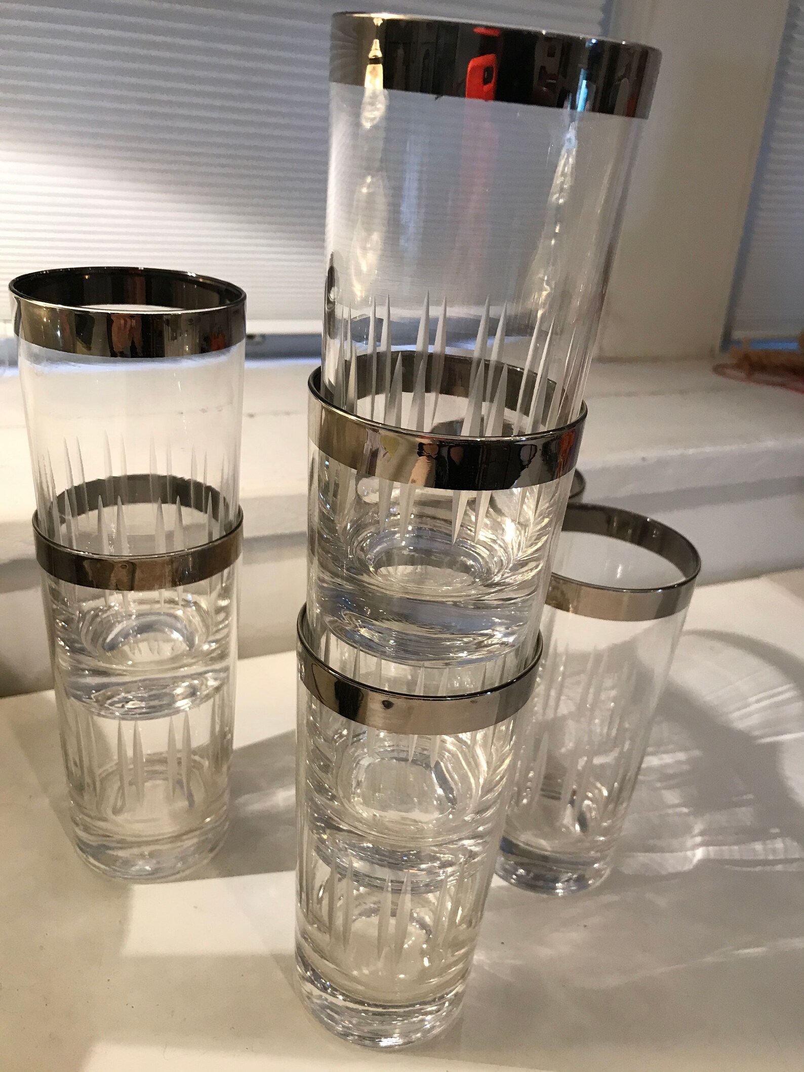 Mid Century Modern Silver Rimmed Etched Highball Glasses Etsy