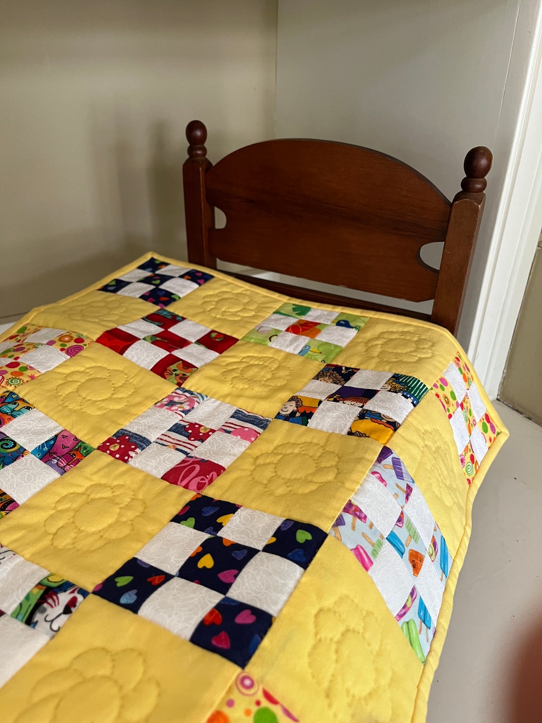 Miniature Nine Patch Handmade Flower Stitched Quilt for 18 - Etsy