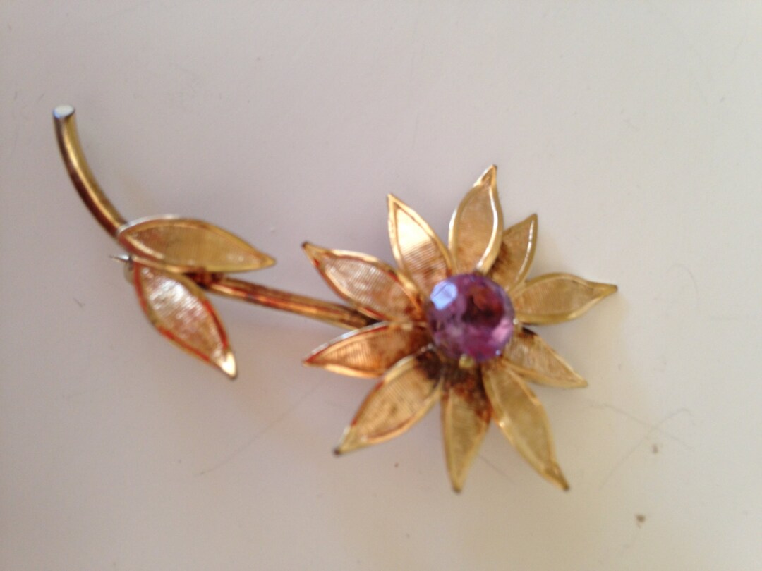Vintage Winard Gold Filled Flower Pin With Amethyst - Etsy