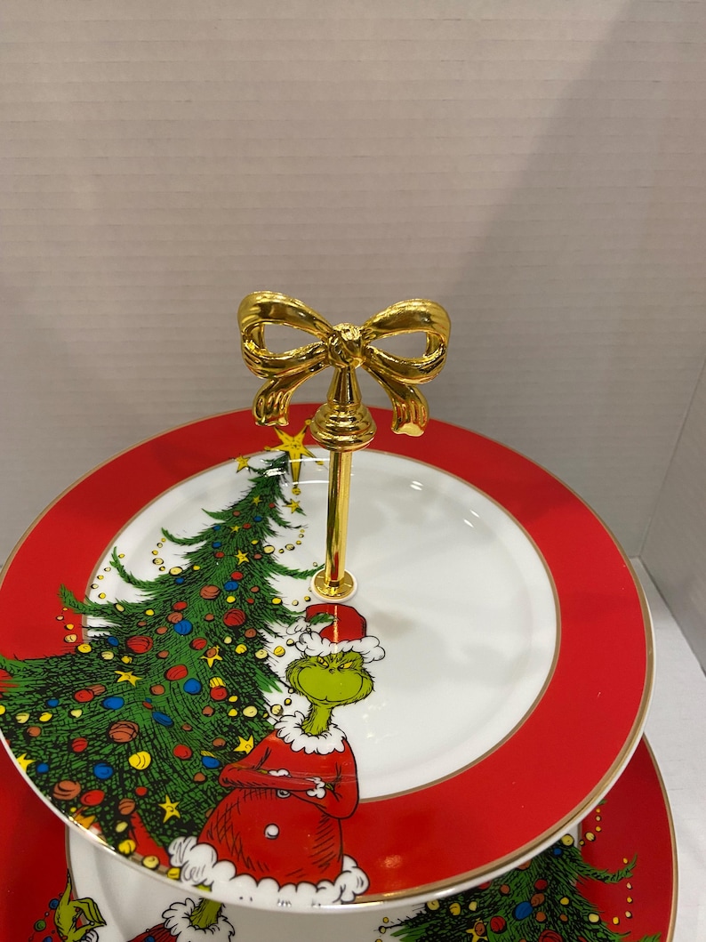Custom Grinch Tiered Tidbit Tray Christmas Cookie Platter Hand Drilled ...