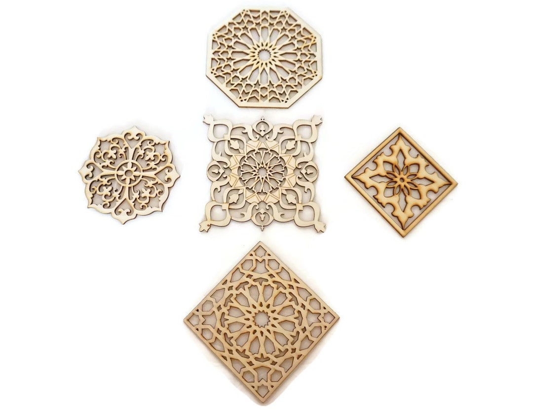 Moroccan Tile Design Laser Cut Wood Shapes: DIY Craft Coasters (set of ...