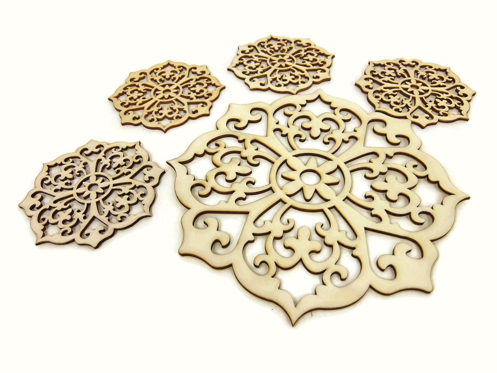 5 Mixed Moroccan Tile Design Laser Cut Unfinished Wood Shapes Craft DIY ...