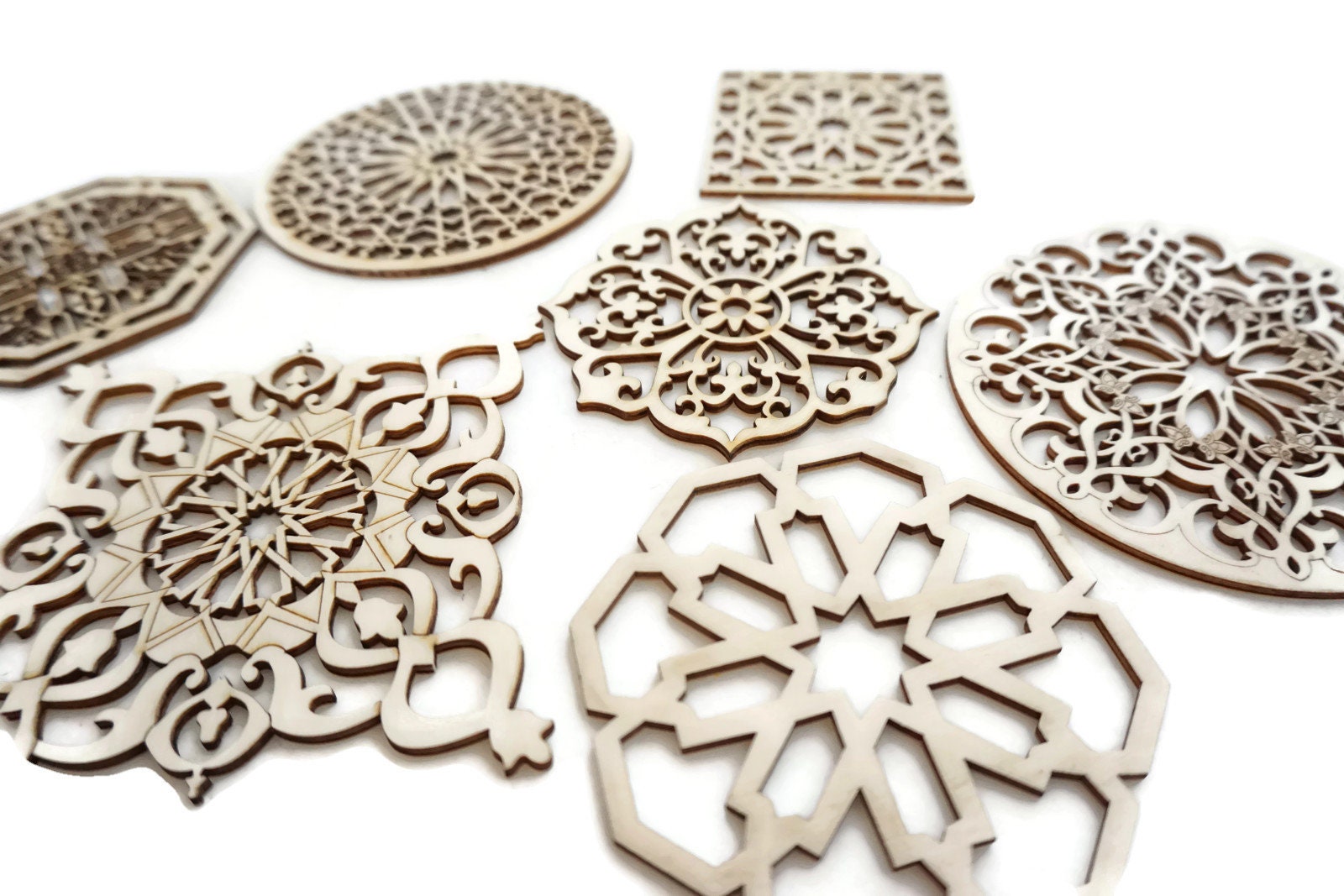 7 Mixed Moroccan Tile Design Laser Cut Unfinished Wood Shapes Craft DIY ...
