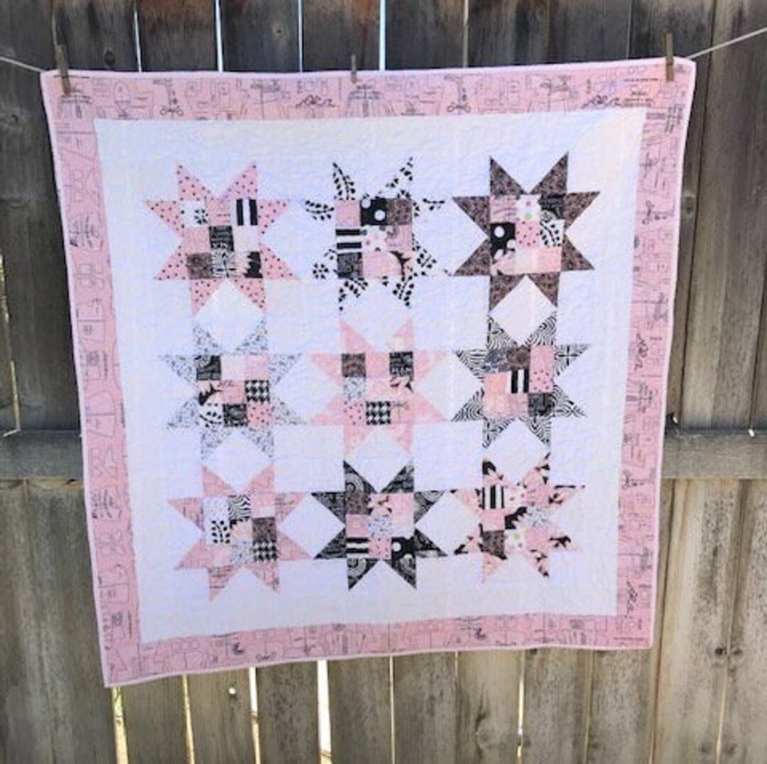 Pink Baby Scrappy Sawtooth Star Block Handmade Quilt - Etsy