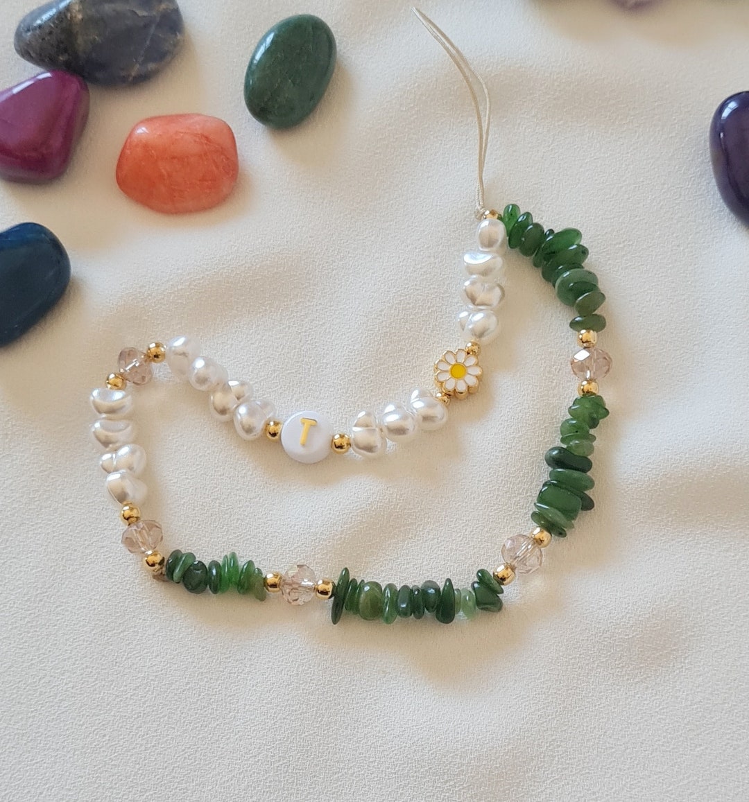 Jade Phone Strap,healing Crystal Phone Chain,pearl Beaded Phone Charm ...