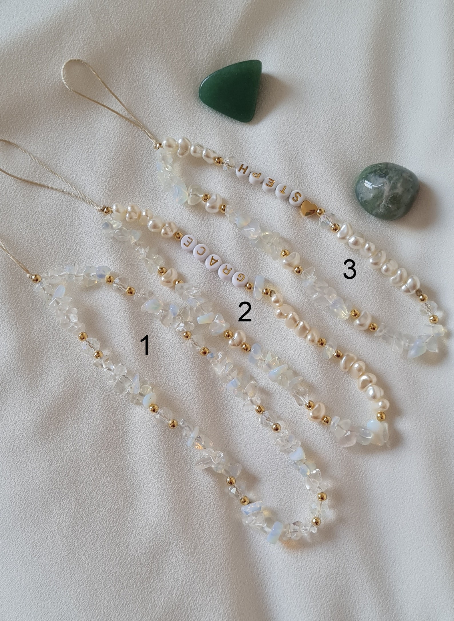 Opalite Phone Strap,healing Crystal Phone Chain,pearl Beaded Phone ...