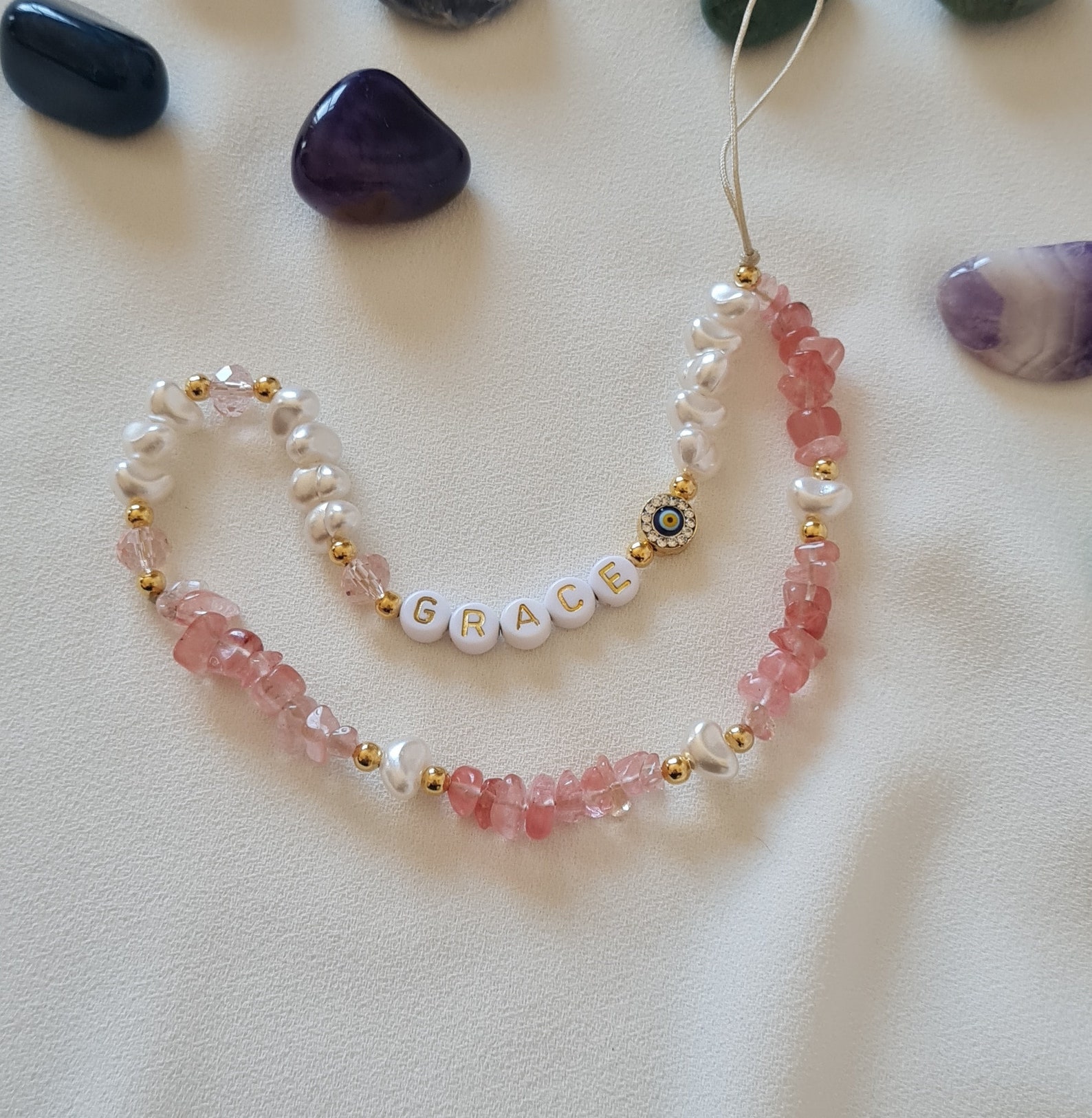 Cherry Quartz Phone Straphealing Crystal Phone Chainpearl - Etsy