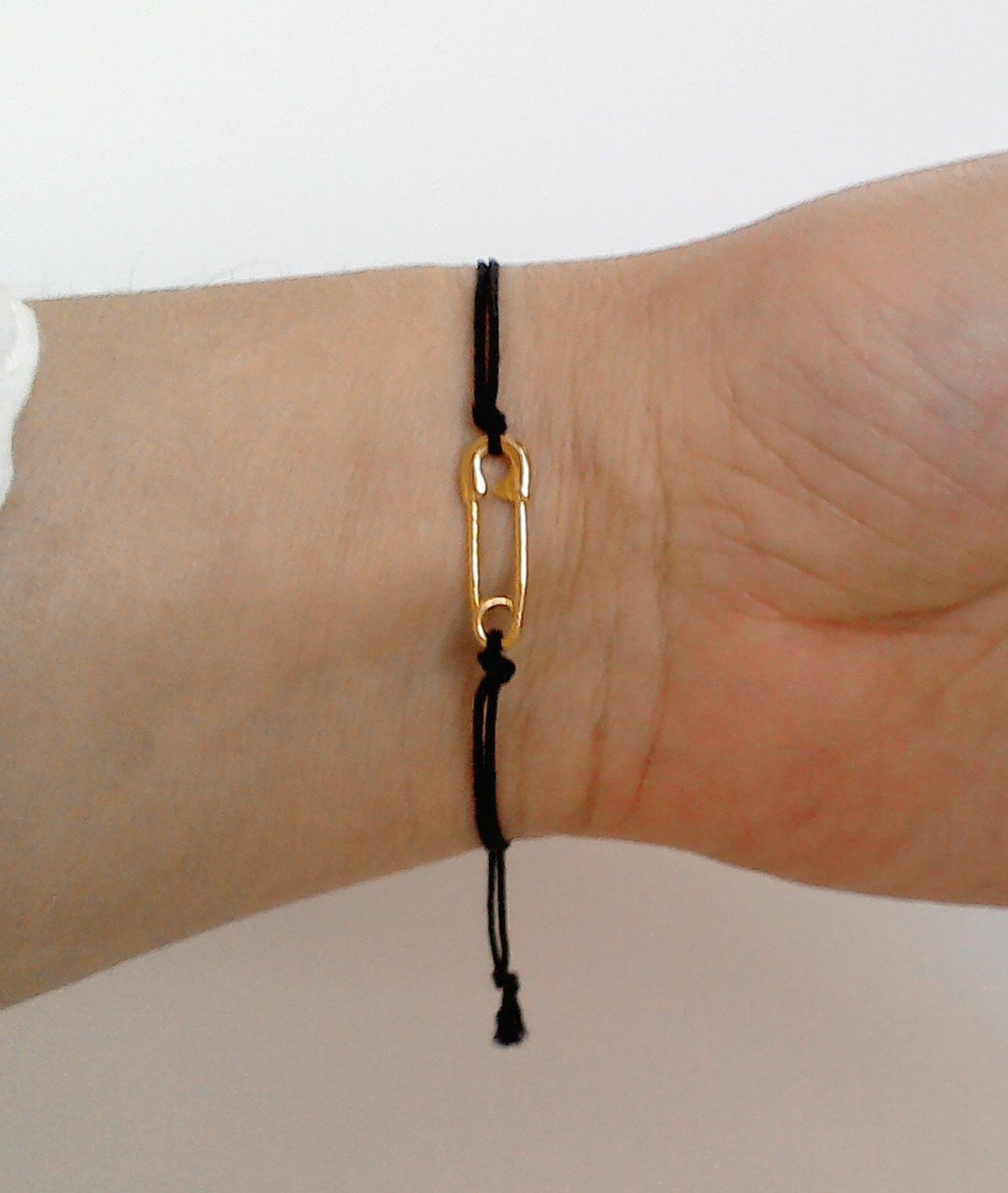 Gold Safety Pin Bracelet, Adjustable String Bracelet - Etsy